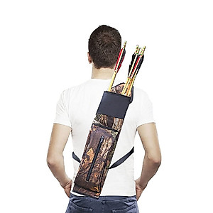 UNISTRENGH Archery Back Arrow Pot 3 Point Harness Waterproof Quiver, Arrow Holder Shoulder Bag for Hunting Shooting (Camouflage)