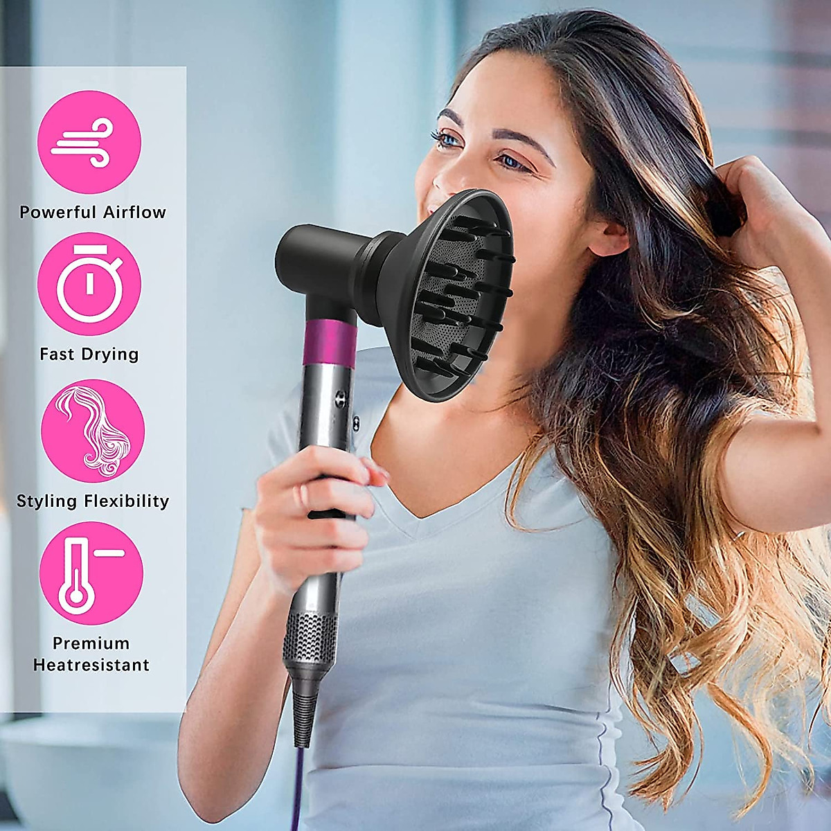 Diffuser and Adaptor Compatible with Dyson Airwrap Attachments, Converting Your Air Wrap Curling Styler to A Hair Dryer