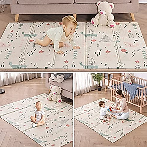LAITIMIA Baby Play Mat Non Toxic Extra Large Crawling Mat Thick Foam Activity Mat for Babies Anti-Slip Skip Hop Mat for Kids Toddlers Waterproof Tummy Time Mat Portable Playmat for Outdoor Travel Fox