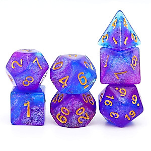 Haxtec DND Dice Set Blue Purple Iridescent Glitter Polyhedral D&D Dice for RPGs-Twilight
