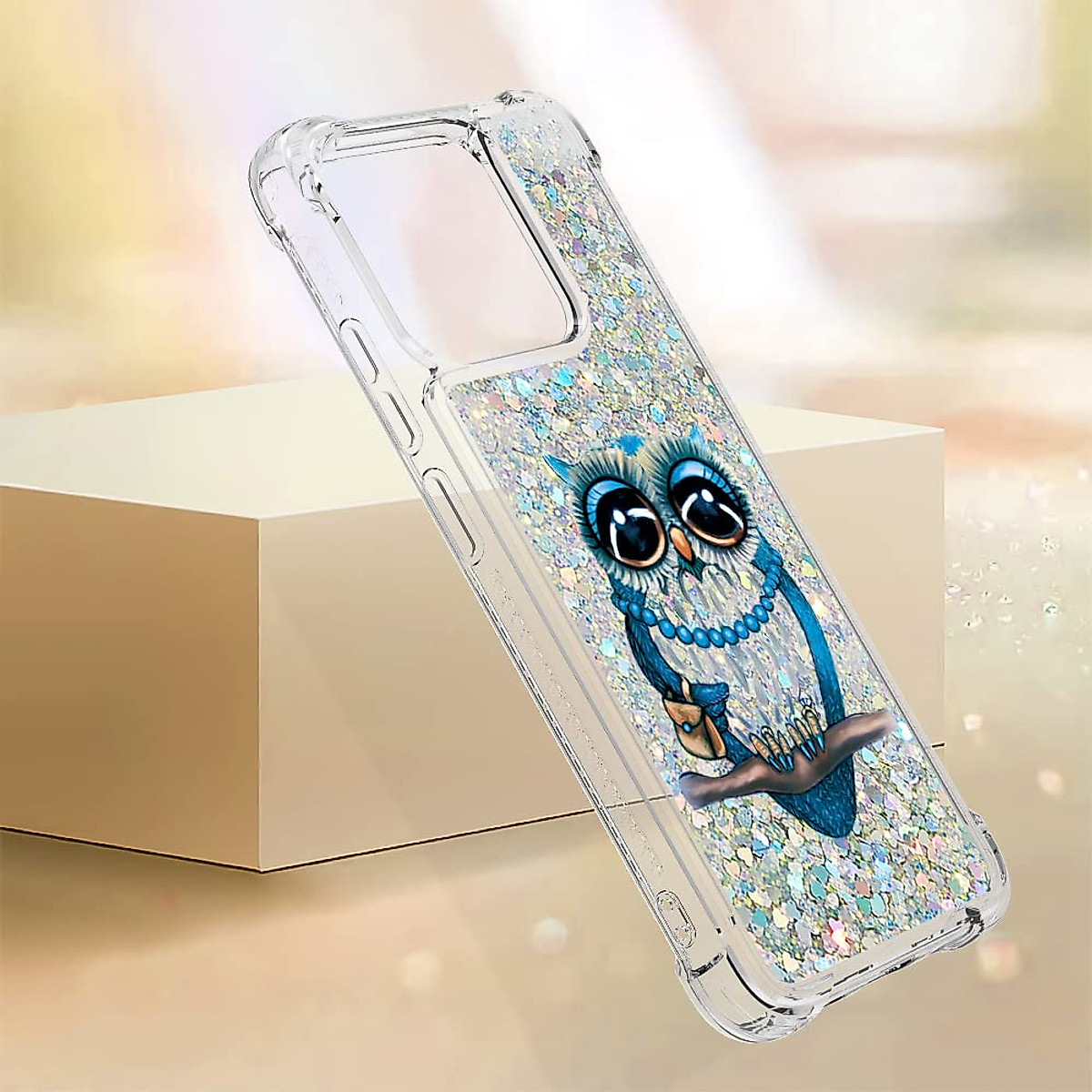 Monwutong Slim Fit Phone Case for Xiaomi Redmi 12C,Glitter Liquid Quicksand Effect Silicone Soft TPU Fashion Case with Four Corners Anti-Drop Protection for Redmi 12C,YBDT Owl