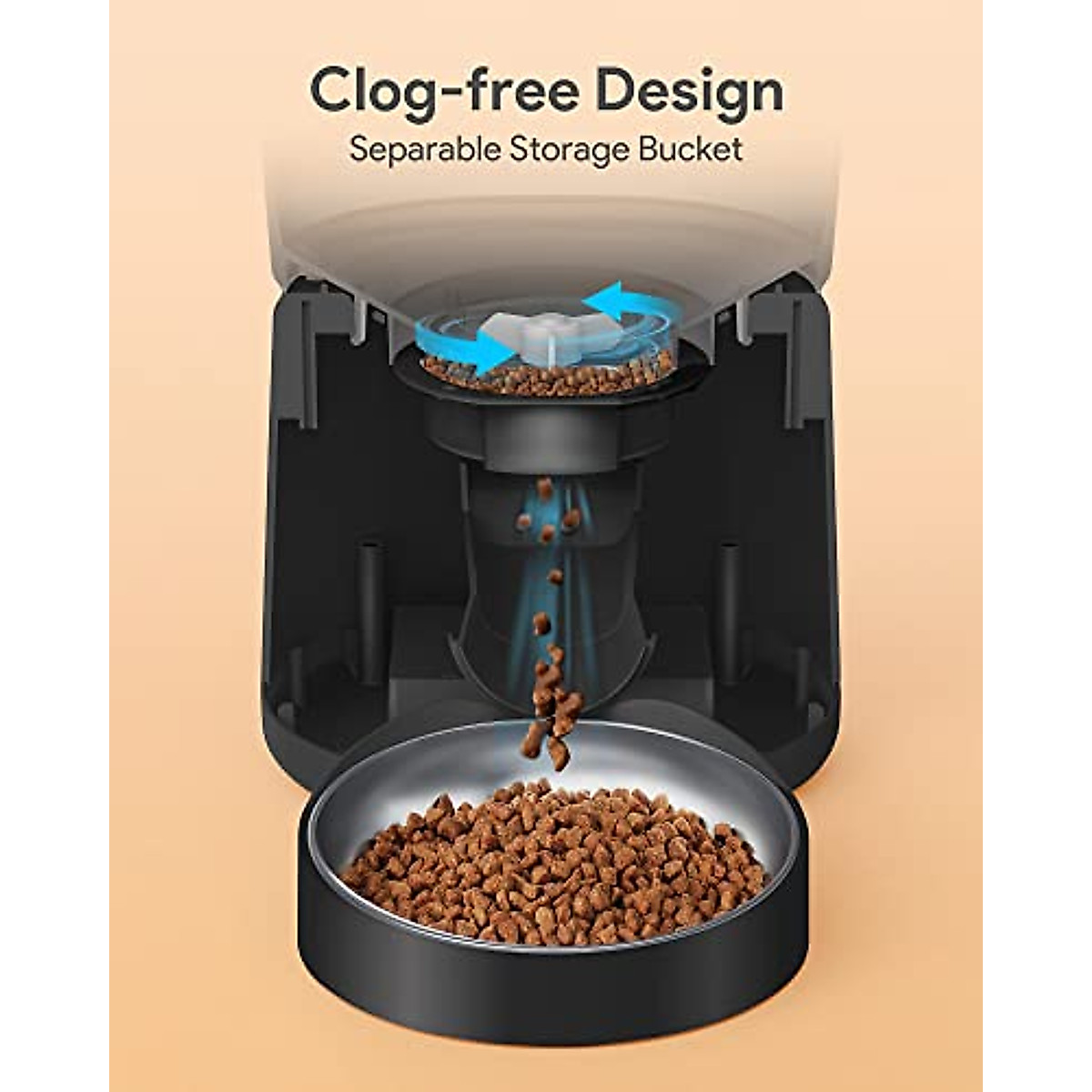 Automatic Cat Feeders,Katalic Clog-Free 4L Cat Food Dispenser with Sliding Lock Lid Storage Timed Feeder for Cat and Dogs with Voice Recorder, Programmable Meal & Portion Automatic Feeder (Gray black)