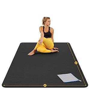 Large Yoga Mat 6'x4'x8mm Extra Thick, Durable, Non-Slip & Odorless Barefoot Exercise and Premium Fitness Home Gym Flooring Mat by ActiveGear - Black