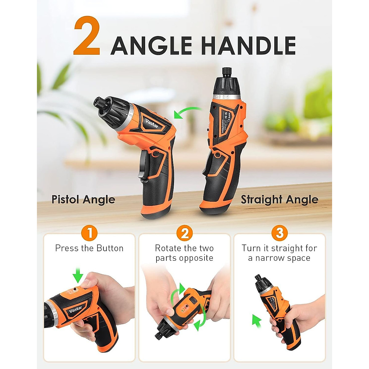 Vastar 7.2V Cordless Screwdriver, Electric Power Screwdriver Set With Rechargeable Battery & Pivoting Handle, 320RPM/10+1 Torque Small Automatic Screw driver Kit with 47Pcs Bits/LED Front Light