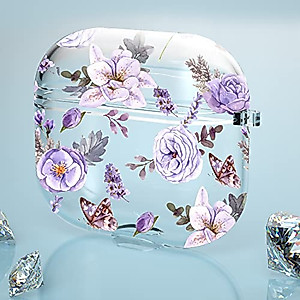Maxjoy Compatible AirPods 3rd Generation Case, Flower Clear Cute Case for Women Girls Soft Protective Air Pod 3 Gen Cover with Keychain Compatible with Apple Airpods 3rd Charging Case 2021, Purple