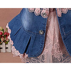 Yao 6M-4Y Infant 3Pcs Baby Girls Clothes Set Toddler Outfits Lace Dress Jacket and Jeans (4-5Y,Flower-Pink)