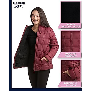 Reebok Women's Winter Jacket - Heavyweight Quilted Puffer Parka Coat - Sherpa Lined Ski Jacket for Women (S-XL), Size X-Large, Classic Maroon