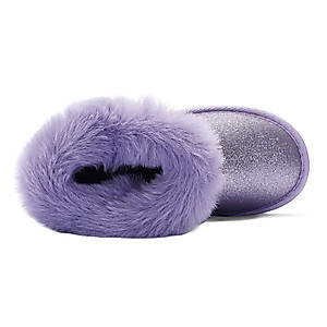 K KomForme Girls Snow Boots Warm Fur Lined Glitter Strap Winter Shoes Lightweight with Hook-and-loop(Toddler/Little Kids/Big Kids)