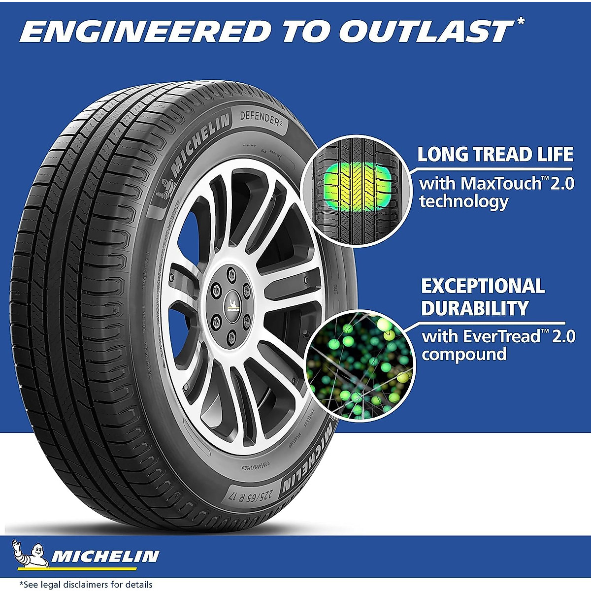 MICHELIN Defender2 All-Season Tire for Cars, Minivans, SUVs and Crossovers, 225/65R17 102H