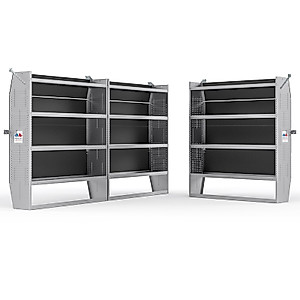 AA Products SH-6005(3) Steel Mid/High Roof Van Shelving Storage System Fits Transit, NV, Promaster and Sprinter, Set of 3 Van Shelving Units, 52''W x 60''H x 13''D
