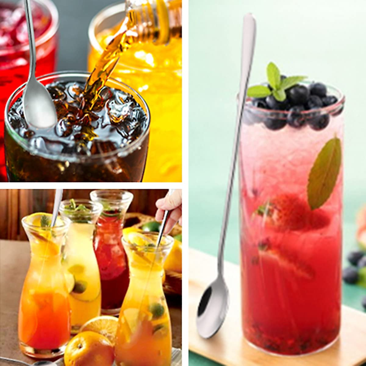 8 Inch Long Handle Spoon Iced Tea Spoons, 4pcs Coffee Spoon, Premium Stainless Steel Cocktail Stirring Spoons for Mixing, Tea, Ice Cream, Milkshake, Cold Drink (Silver)