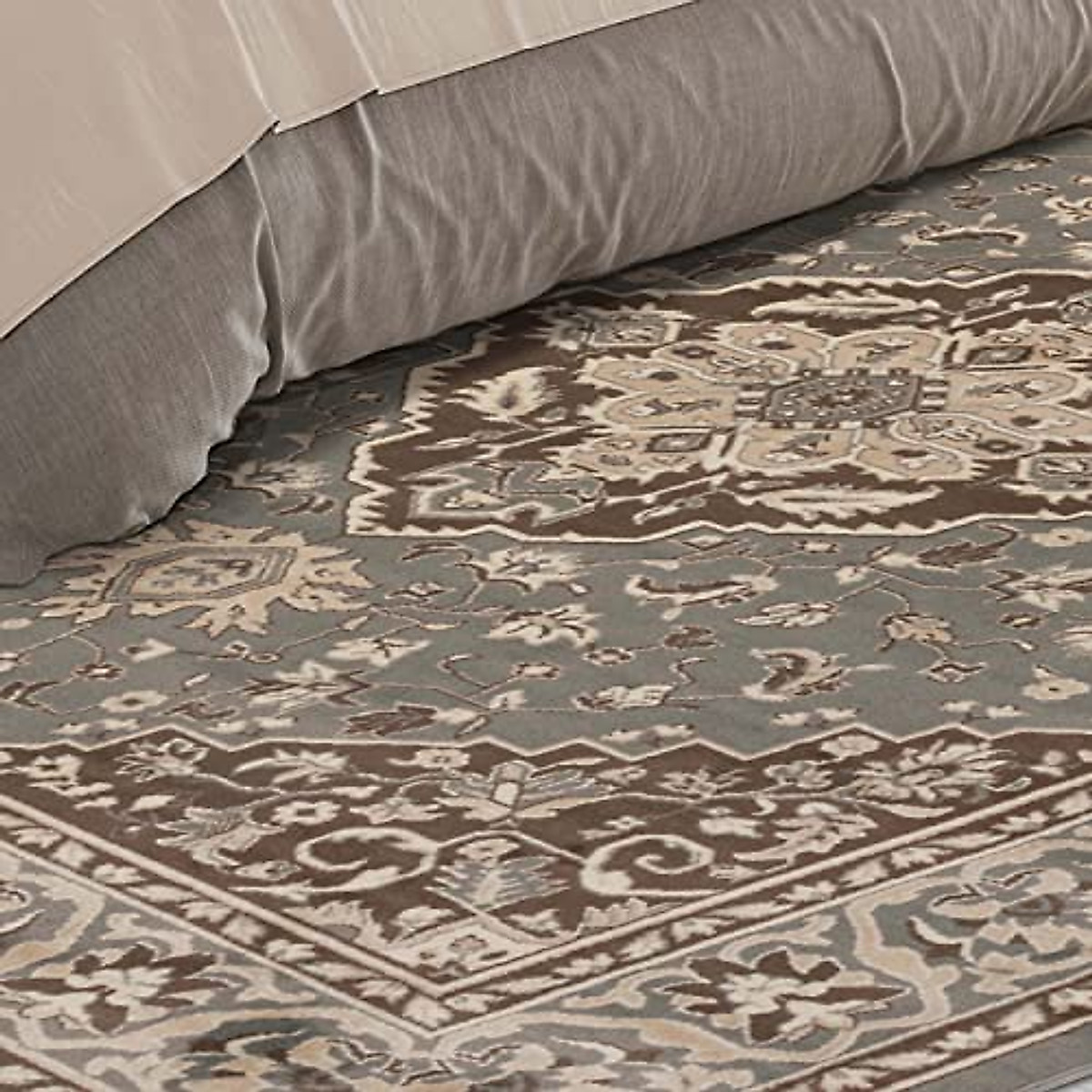 Superior Elegant Glendale Collection Area Rug, 8mm Pile Height with Jute Backing, Traditional Oriental Rug Design, Anti-Static, Water-Repellent Rugs - Grey, 8' x 10' Rug
