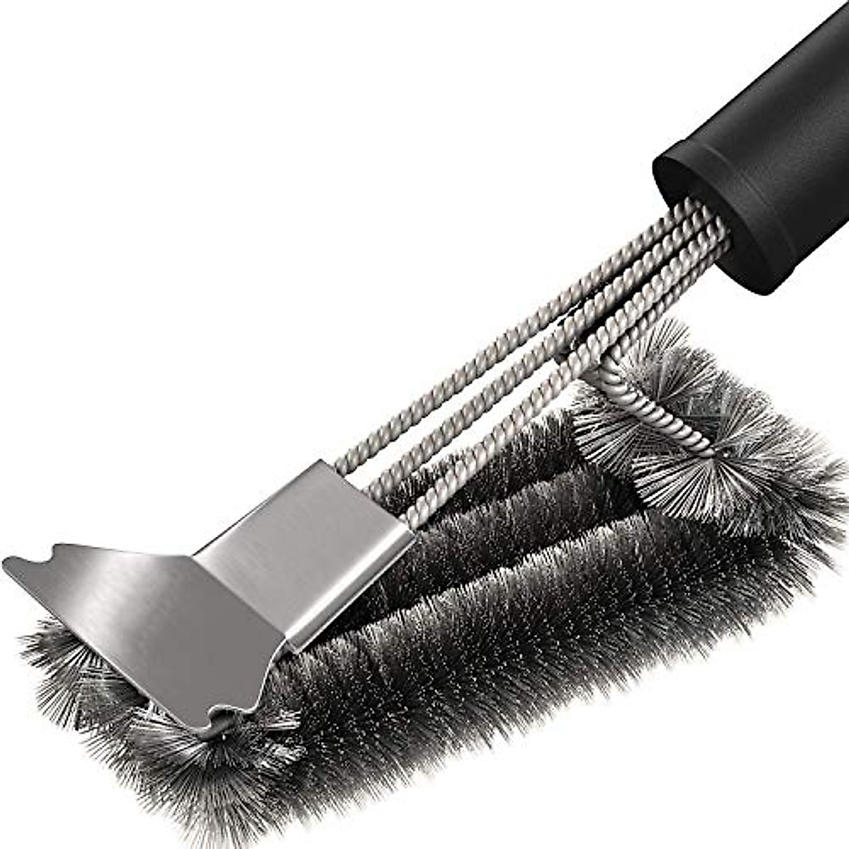 ERNITERTY BININBOX Grill Cleaning Brush - Stainless Steel BBQ Cleaner Brush & Scraper, Sturdy Woven Wire Bristles & Nonslip Handle, Weber Gas/Charcoal Grill Cleaning Tool, Black