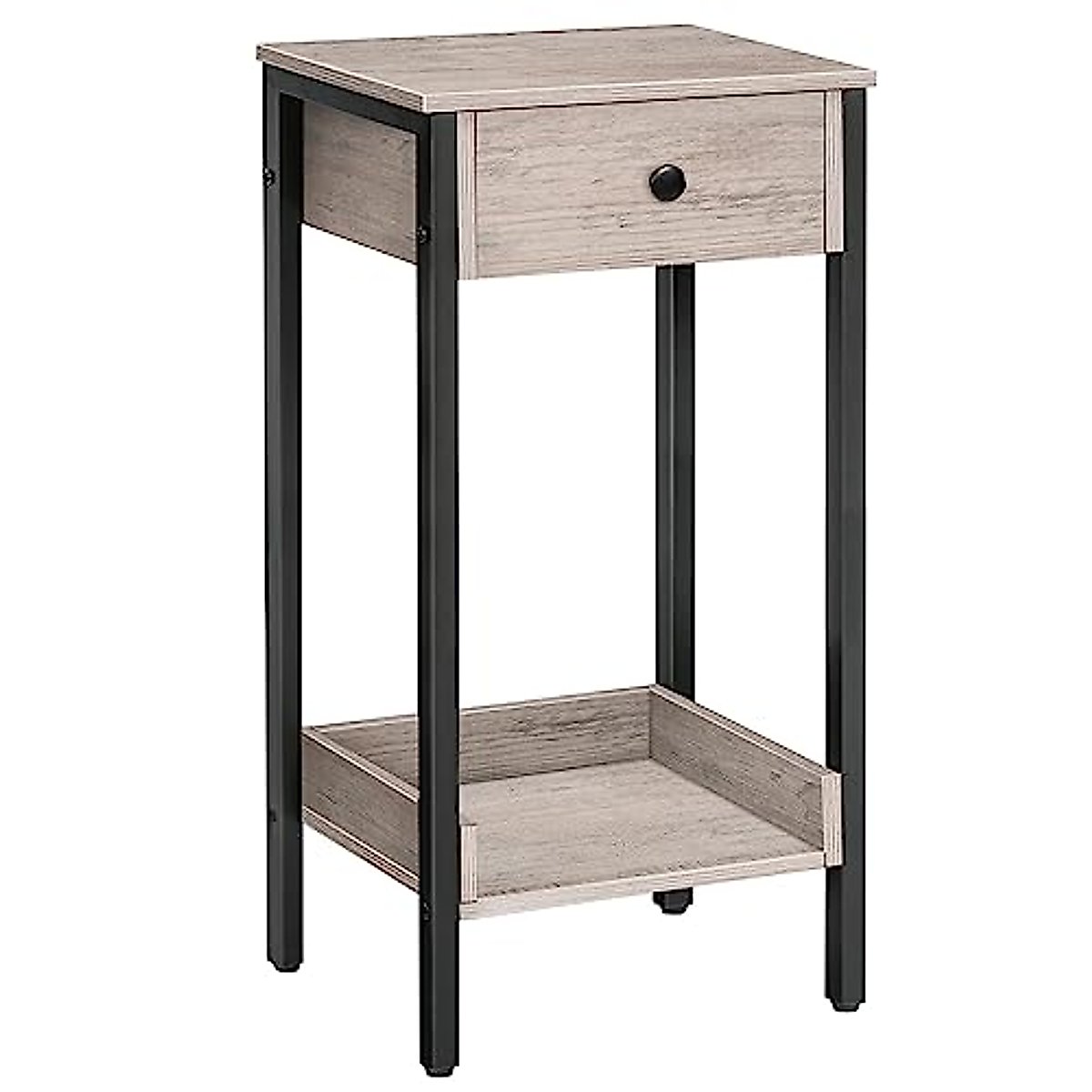 HOOBRO Tall Side Table, Nightstand, End Table with Drawer and Storage Shelf, Industrial End Telephone Table, for Study, Bedroom, Space Saving, Greige and Black BG71BZ01