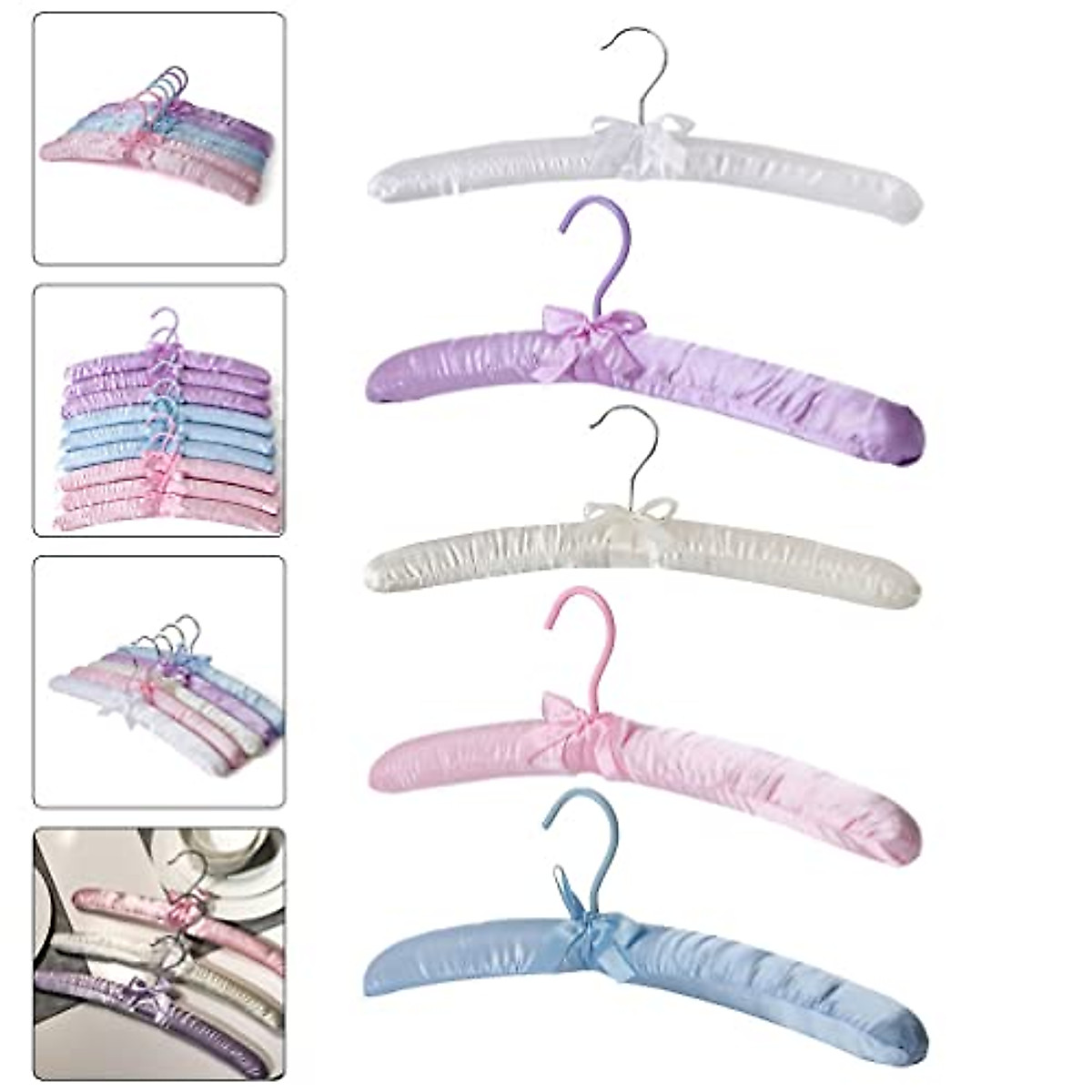 5Pcs Clothing Hangers, Felt Hangers Bride Hanger Padded Hangers Wedding Dress Hanger Anti Slip Fabric Hangers Satin Hangers for Sweaters Dresses Weddings Lingerie, Random Color