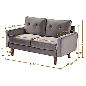 Bettermade Loveseat Sofa,Futon Sofa for Living Room, Velvet Cover Modern Design Couch,Tools-Free Assemble,2 Seats with 600 LB Load,Gray