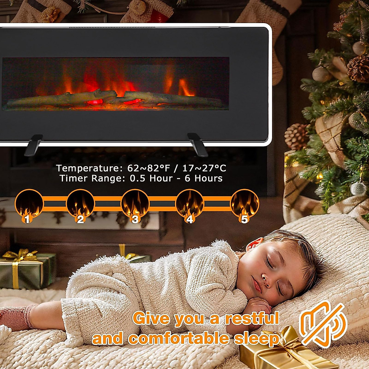 36 Inch Electric Fireplace, Ultra-Thin Recessed Wall Mounted Fireplace for Living Room/Bedroom with Remote Control, Adjustable Flame, 6H Timer, 1400W