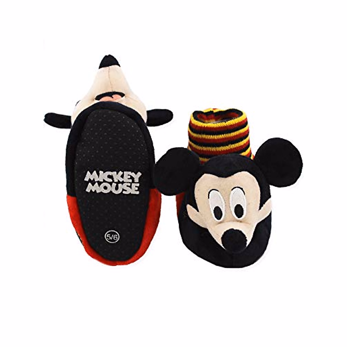 Disney Mickey Mouse Toddler Boys Plush 3D Mickey Head Sock Top Slippers (5-6 M US Toddler, Black/Red)