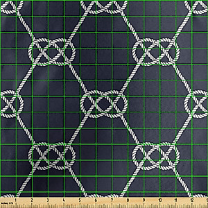Ambesonne Navy Blue Fabric by The Yard, Navy Inspired Sailor Knot Pattern Illustration Nautical Abstract Design, Decorative Satin Fabric for Home Textiles and Crafts, Dark Blue Cream