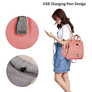 Viedouce Nappy Backpack, Changing Nappy Bag, Lunch Bag Insulated, Picnic Bag for Travel, Waterproof Oxford Baby Travel Diaper Mummy Bag Backpack with Charging Port (Pink 8L)