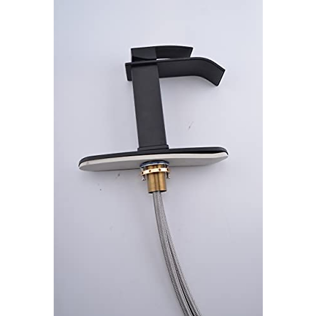 Klabb S16 Black Waterfall Spout Bathroom Faucet,Single Handle Bathroom Vanity Sink Faucet, Rv Lavatory Vessel Faucet Basin Mixer Tap with Deck Plate, Solid Brass/Matte Black