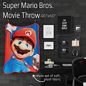 Franco The Super Mario Bros. Movie Kids Bedding Super Soft Micro Raschel Throw, 46 in x 60 in, (100% Official Licensed Product)