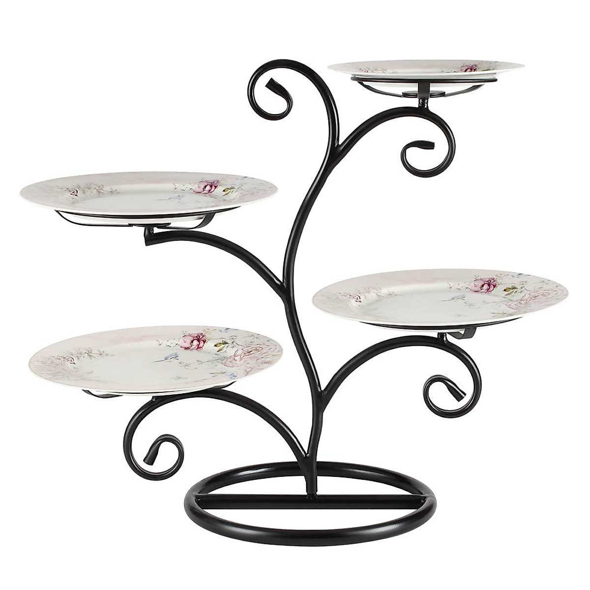 GuangYang Four Tier Tree Stand Display Serving Platter, Multi-Tier Cake Tray Stand, Food Server Display Plate Rack, Black Frame
