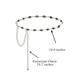 Vivilly Rhinestone Chain Belt Gold Crystal Waist Chain Belt for Women and Girls (Green crystal)