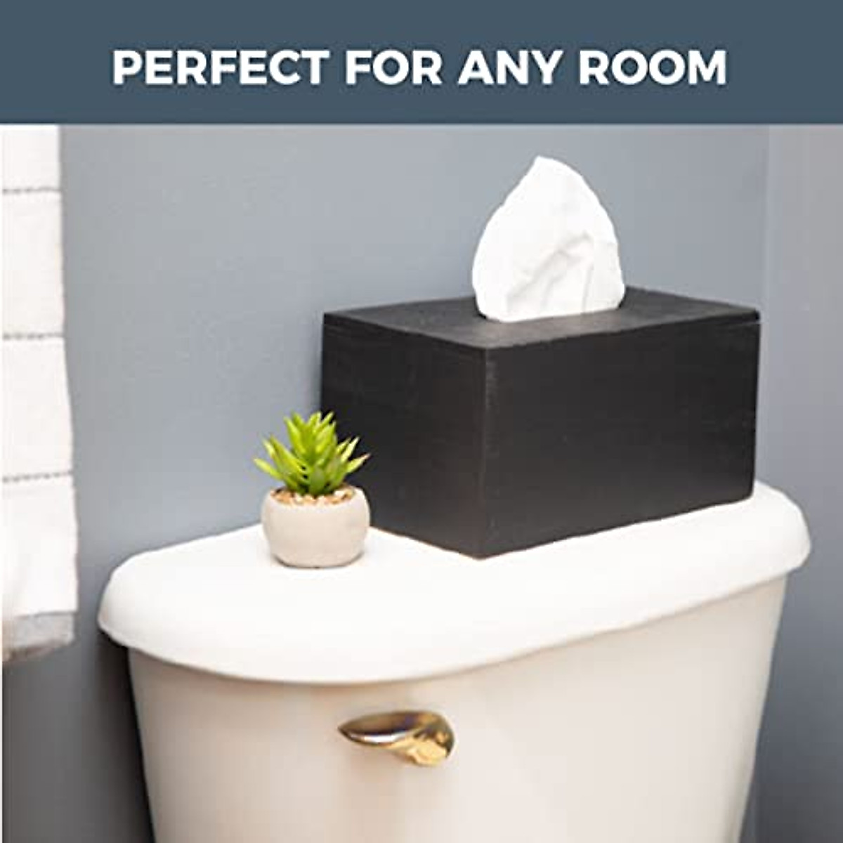 Crutello Rustic Farmhouse Tissue Box Cover - Wooden Black Rectangular Tissue Holder Easy to Refill - 5” x 9“