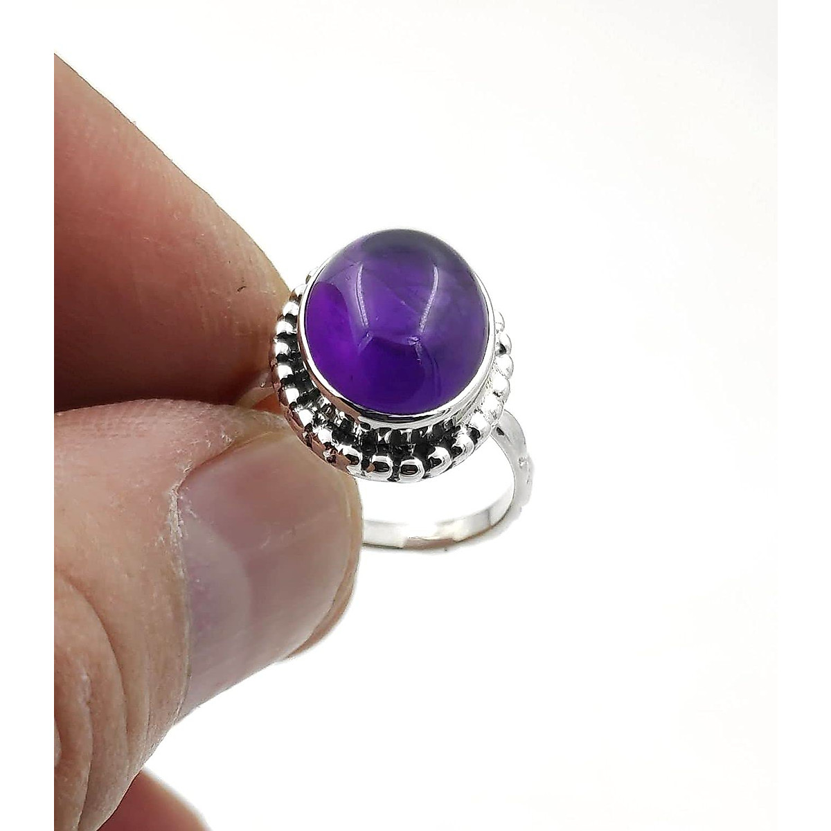 Navya Craft Amethyst Stone Silver Ring | 925 Sterling Silver Handmade Statement Promise Ring for Women | Natural Gemstone Boho Jewelry | February Birthstone | Gift for Her Birthday Anniversary