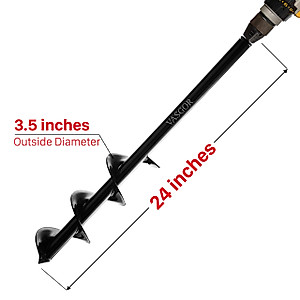 VASGOR 3.5" x 24" Auger Drill Bit for Planting - Easy planter garden Auger - Bulb & Bedding Plant Augers - Post hole Digger for 3/8” Hex Drive Drill