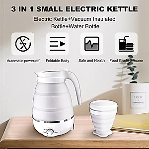 Foldable Electric Kettle, Travel Kettle with 2 Foldable Cup Set, Portable Boiler with Multiple Setting, Collapsible Heater for Water Milk Coffee Tea