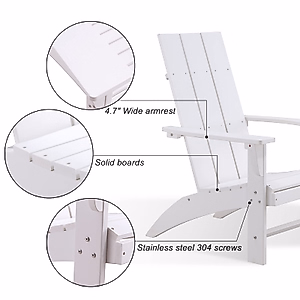 Psilvam Modern Adirondack Chairs Set of 4, Oversized Poly Lumber Fire Pit Chair, 350 Lbs Support Patio Chairs for Garden, Weather Resistant Adirondack Chair Looks Like Real Wood (4, White)