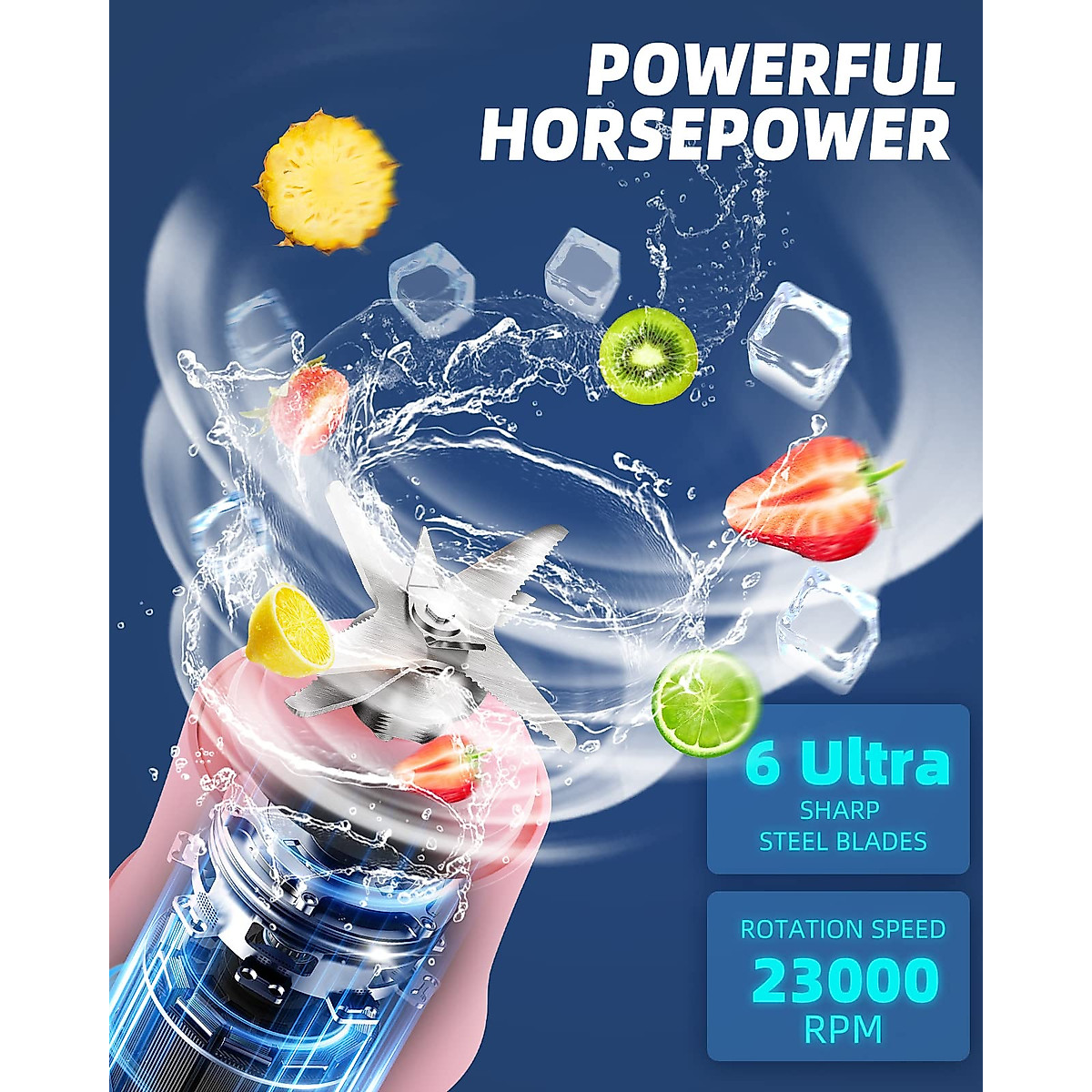 Portable Blender, Personal Blender for Shakes and Smoothies in the Kitchen, Personal Size Blender with Rechargeable USB, Best Kitchen Gadget 20 Oz Traveling Fruit and Veggie Juicer Cup With 6 Blades