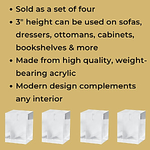 Osborne Cube Acrylic Furniture Foot (Set of Four), 3" H x 3" W, Acrylic Furniture Feet, Great for Contemporary and Modern Spaces, Perfect for Sofas, Chairs, Cabinets, Dressers and More