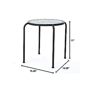 Christopher Knight Home Skye Outdoor Ceramic Tile Side Table with Iron Frame, Blue / White