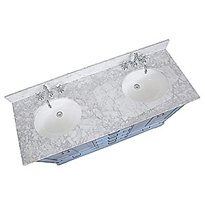 Kitchen Bath Collection Harper 60-inch Double Bathroom Vanity (Carrara/Powder Blue): Includes Powder Blue Cabinet with Authentic Italian Carrara Marble Countertop and White Ceramic Sinks
