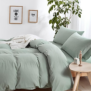 INDACORIFY Sage Green Cotton Duvet Cover Washed 100% Cotton Bedding Donna Cover Queen Twin King Euro and Custom Size Duvet Cover 3 Paece Beding Set (Twin 68X90)