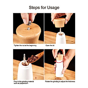 MKLZ Wood Salt and Pepper Grinder, 6 Inch Wooden Adjustable Manual Spice Crack Mill, Refillable Salted Grinding Shakers with Ceramic Rotor for Kitchen Cooking (Black)