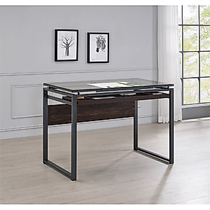 Coaster Furniture Pantano Glass Top Dark Gunmetal and Chestnut Drafting Desk 805571