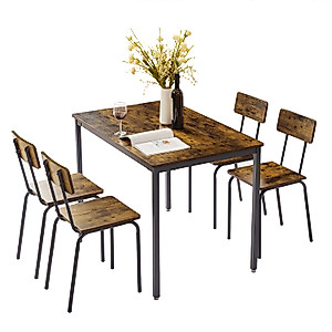 Dining Table Set for 4, 5-Piece Dining Chair with Backrest for Small Spaces, Bar Table and Chairs Set, Person Counter Height Table Set with 4 Chairs for Pub Restaurant Dinner Breakfast(Rustic Brown)