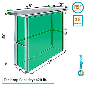 18" X 48" Stainless Steel Table with Open Base Table | Commercial & Residential Kitchen Laundry Garage Utility Bench | NSF Metal Prep Table