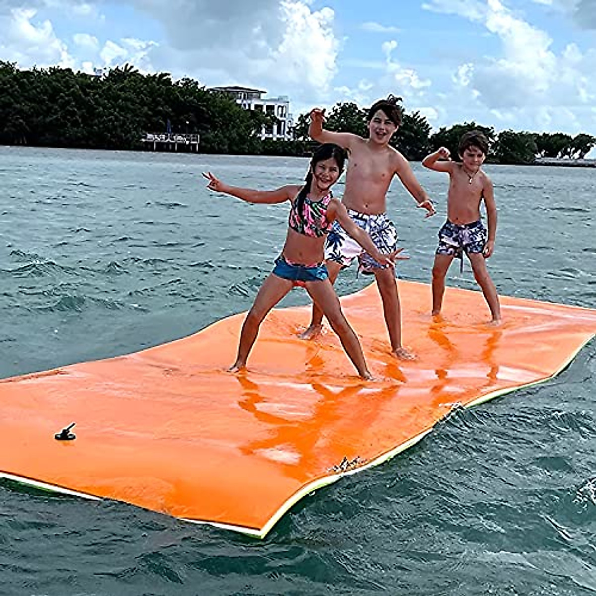 Big Floating Mat Water Foam Pad for Pools, Lakes, Oceans, Giant Lily Pad Pool Float for Water Recreation and Relaxing (Green-White-Orange,9FT)