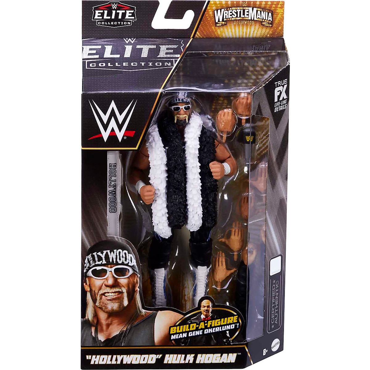 Mattel WWE "Hollywood" Hulk Hogan WrestleMania Elite Collection Action Figure with Accessory & "Mean" Gene Okerlund Build-A-Figure Parts, 6-inch