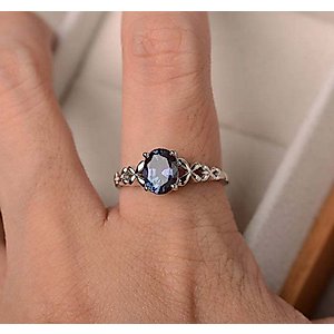 Koguxuix Genuine Women's 925 Sterling Silver Ring Oval Cut Natural Sapphire Blue CZ Crystal Butterfly Ring Engagement Party Band Ring (8)