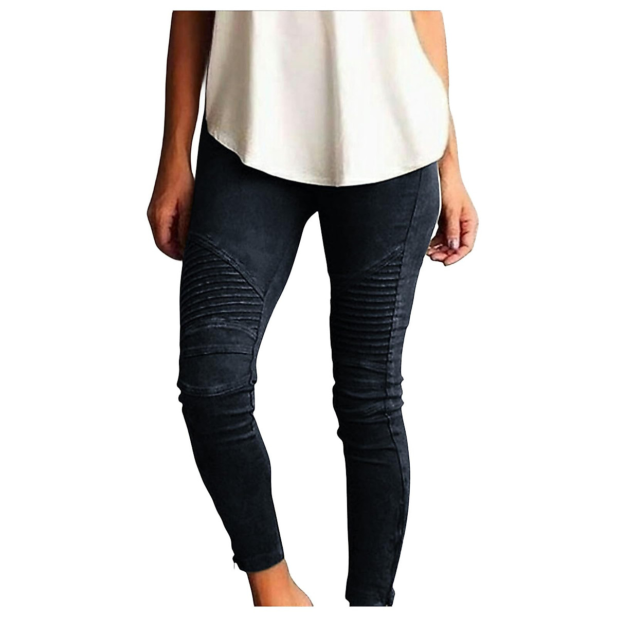 Mmoneyake Women's Ultra Stretch Moto Skinny Zipper Detail Leggings Pants Black