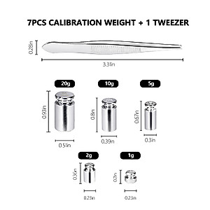 UNIWEIGH Calibration Weights Set, 7pcs 1-60g Calibration Gram Scale Weights Kit, Small Test Weight for Scales Digital Weight Grams, Includes: 1g*1, 2g*2, 5g*1,10g*1, 20g*2,1 Piece Tweezers