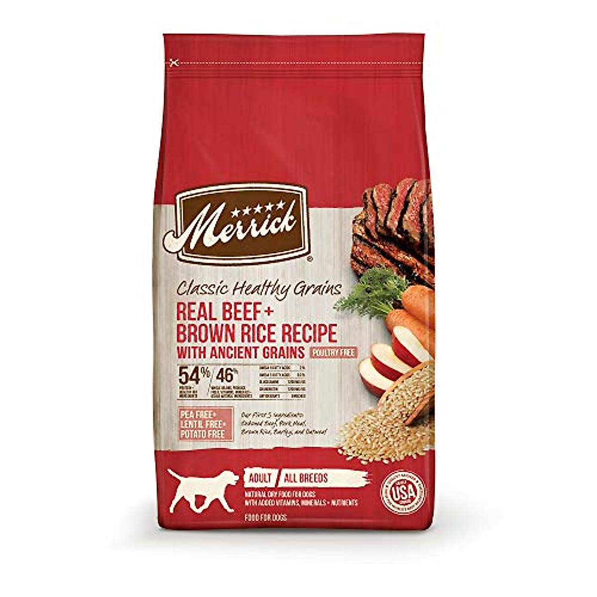 Merrick Classic Healthy Grains Real Beef & Brown Rice Recipe with Ancient Grains Dry Dog Food, 25 lbs.