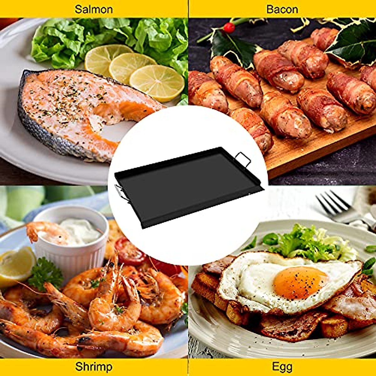 VEVOR Carbon Steel Griddle, Griddle Flat Top Plate, Griddle for BBQ Charcoal/Gas Gril with 2 Handles, Rectangular Flat Top Grill with Extra Drain Hole for Tailgating and Parties (16"x24")