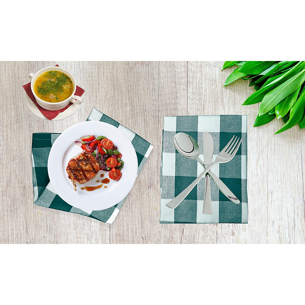 Native Fab 6-Pack Kitchen Towel with Hanging Loop 16x26 inches, Cotton Buffalo Check Kitchen Towels for Cleaning Drying, Washcloths Soft & Absorbent Cloth Rags, Bar Towel, Dish Cloth, Teal Green